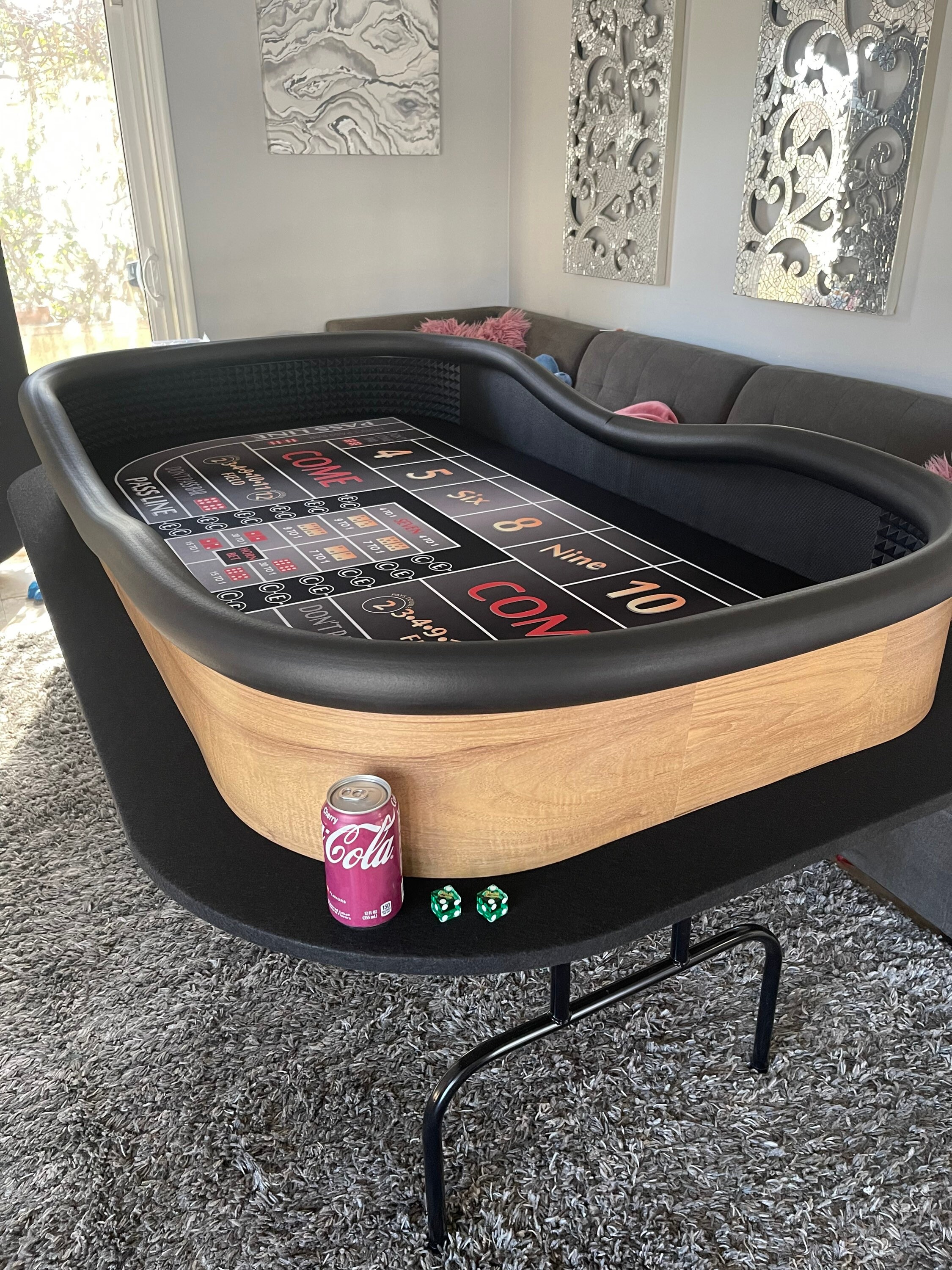 Craps Table Wood Look With Drink Ledge, Black Layout, Rubber Diamond ...