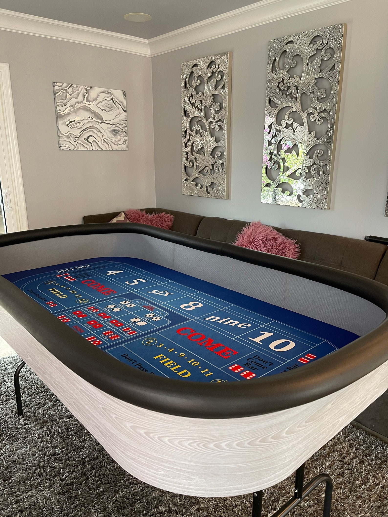 Gray Wood Craps Table With Blue Layout and Folding Legs made - Etsy