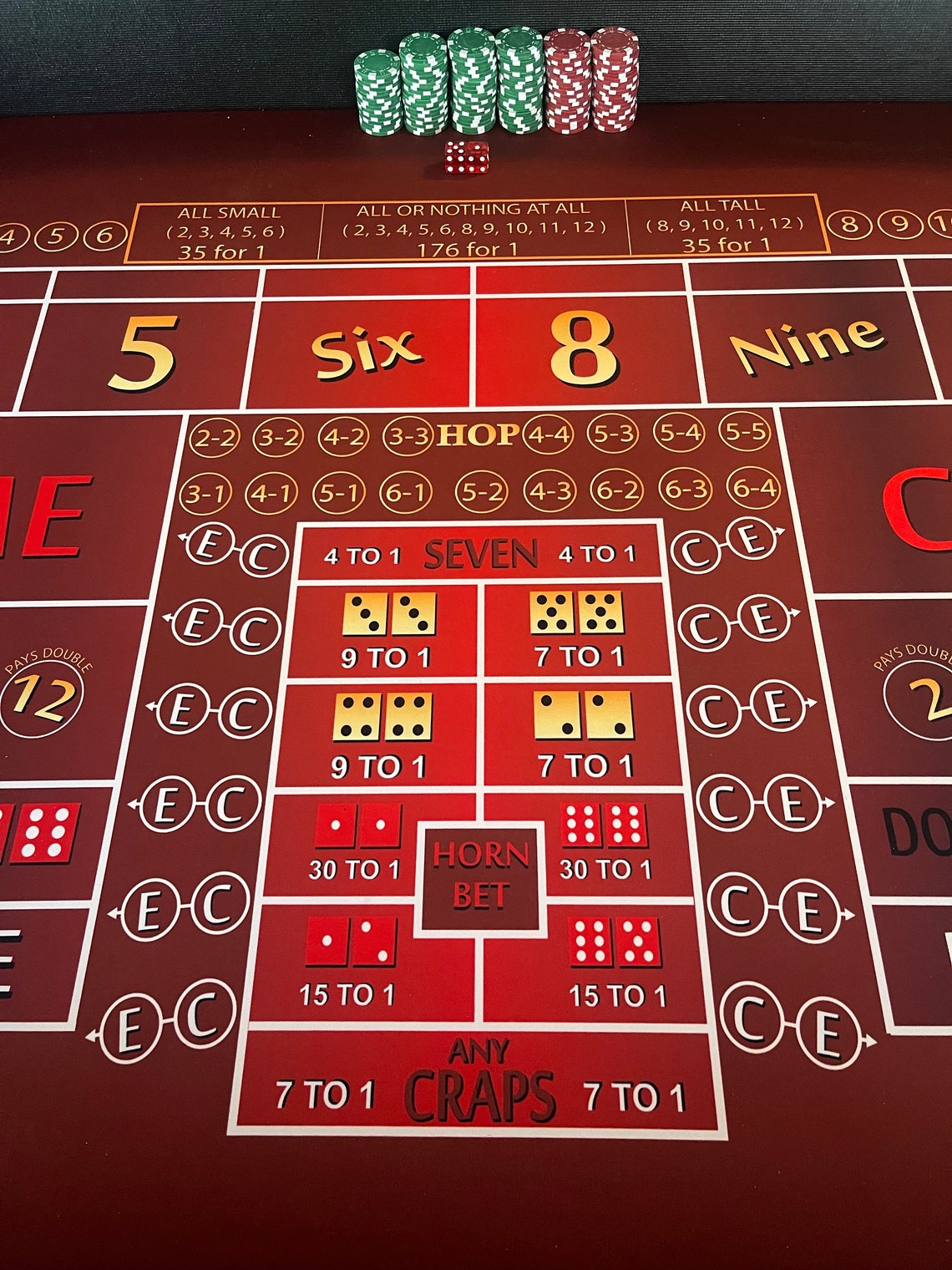 ATS (all Tall Small) & Hop Bets Craps Table, Rubber Diamond Walls, and ...