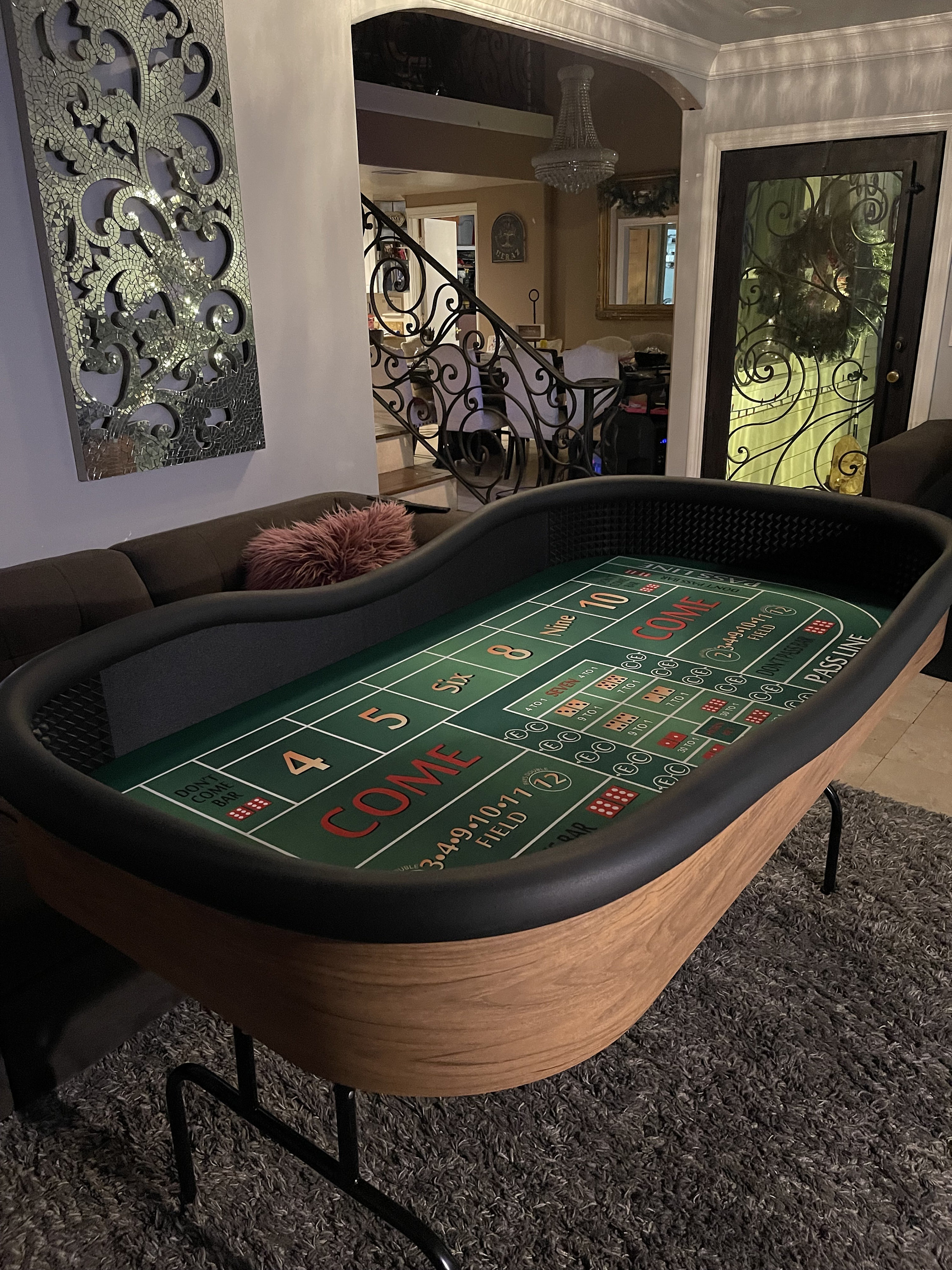 Light Brown Craps Table With Diamond Walls, Green Felt, and Folding ...