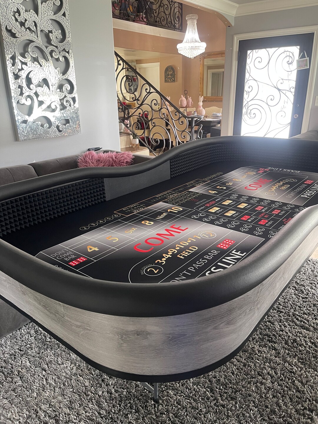 Gray 88”x 42” Craps Table With Folding Legs, “all Tall Small” & Rubber ...