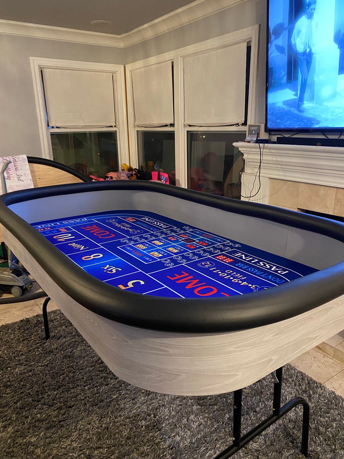 Gray Wood Craps Table with Blue Layout and Folding Legs | Etsy