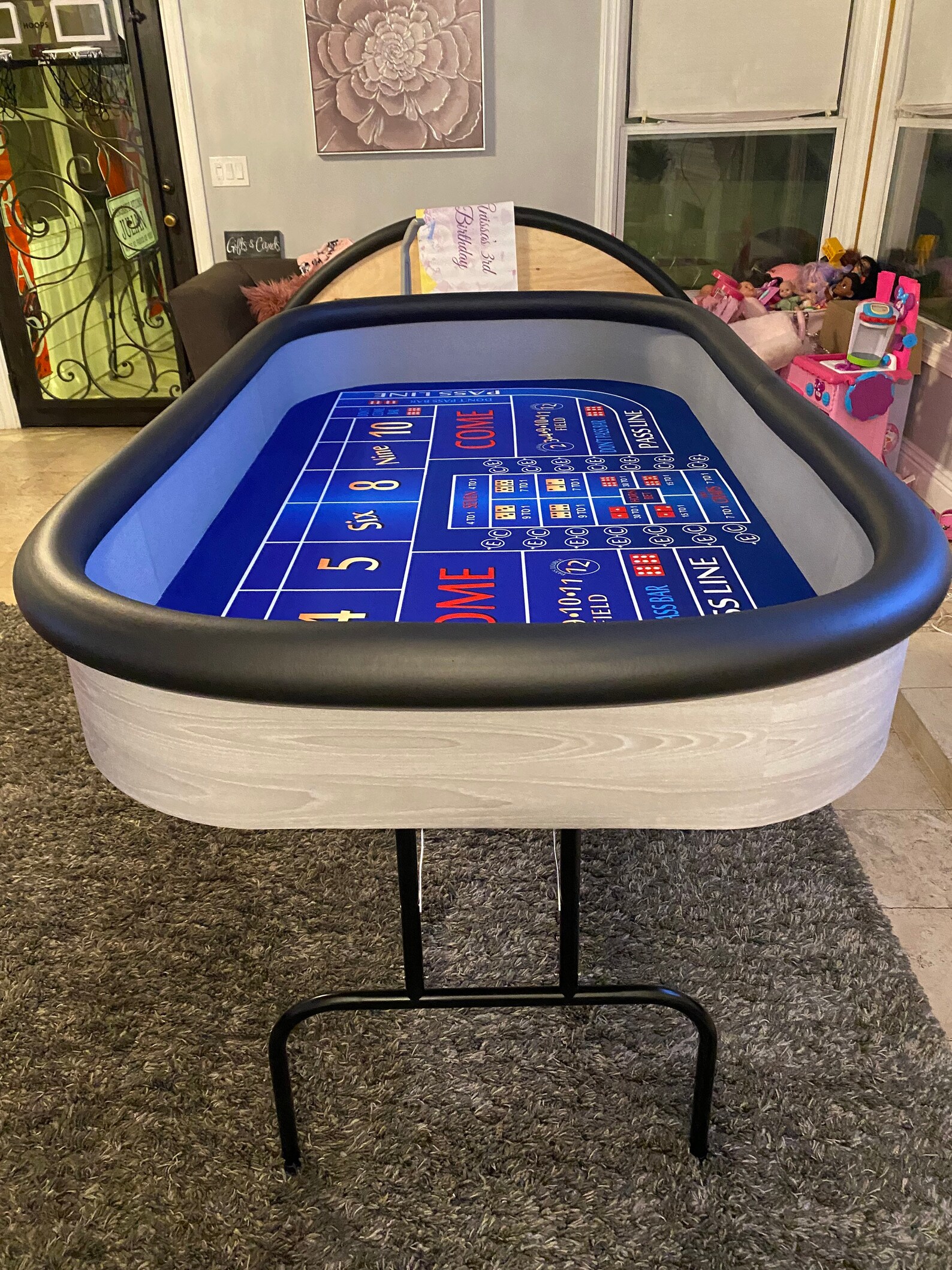 Gray Wood Craps Table with Blue Layout and Folding Legs | Etsy