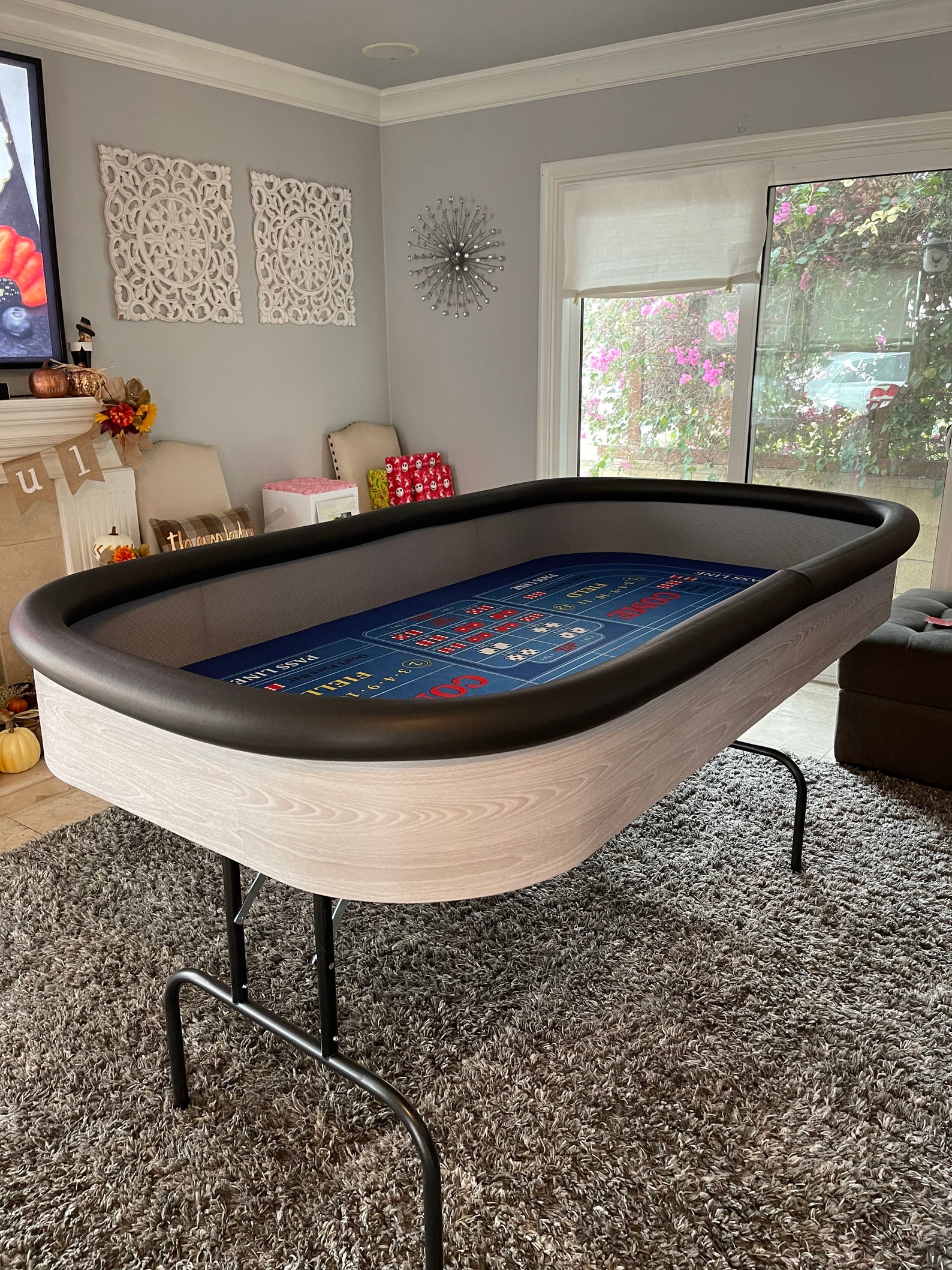 Gray Wood Craps Table With Blue Layout and Folding Legs made - Etsy