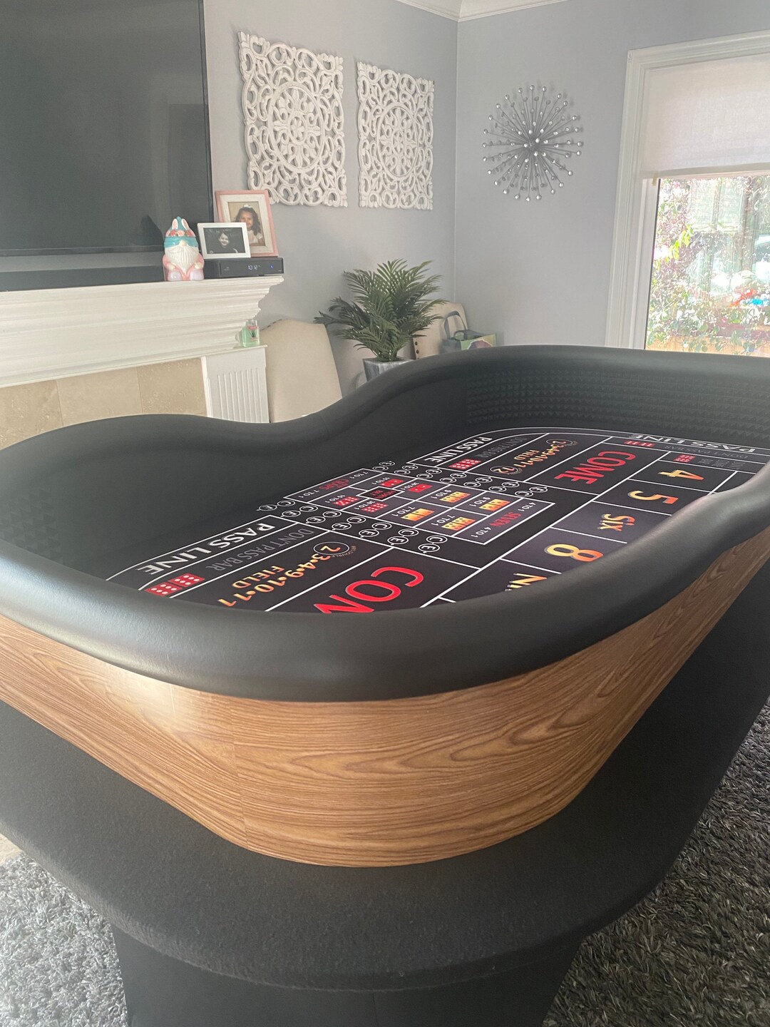 Craps Table Wood Look With Drink Ledge Black Layout Rubber - Etsy