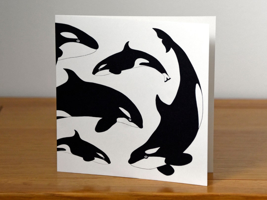 Orca Pod - Square Fine Art Blank Animal Greetings Card - Wild Wildlife ...