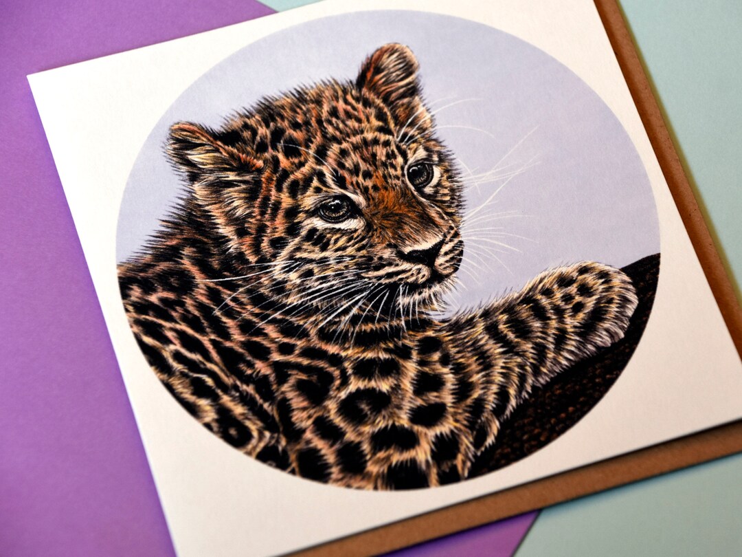 Amur Leopard Cub - Square Fine Art Blank Animal Greetings Card - Big ...