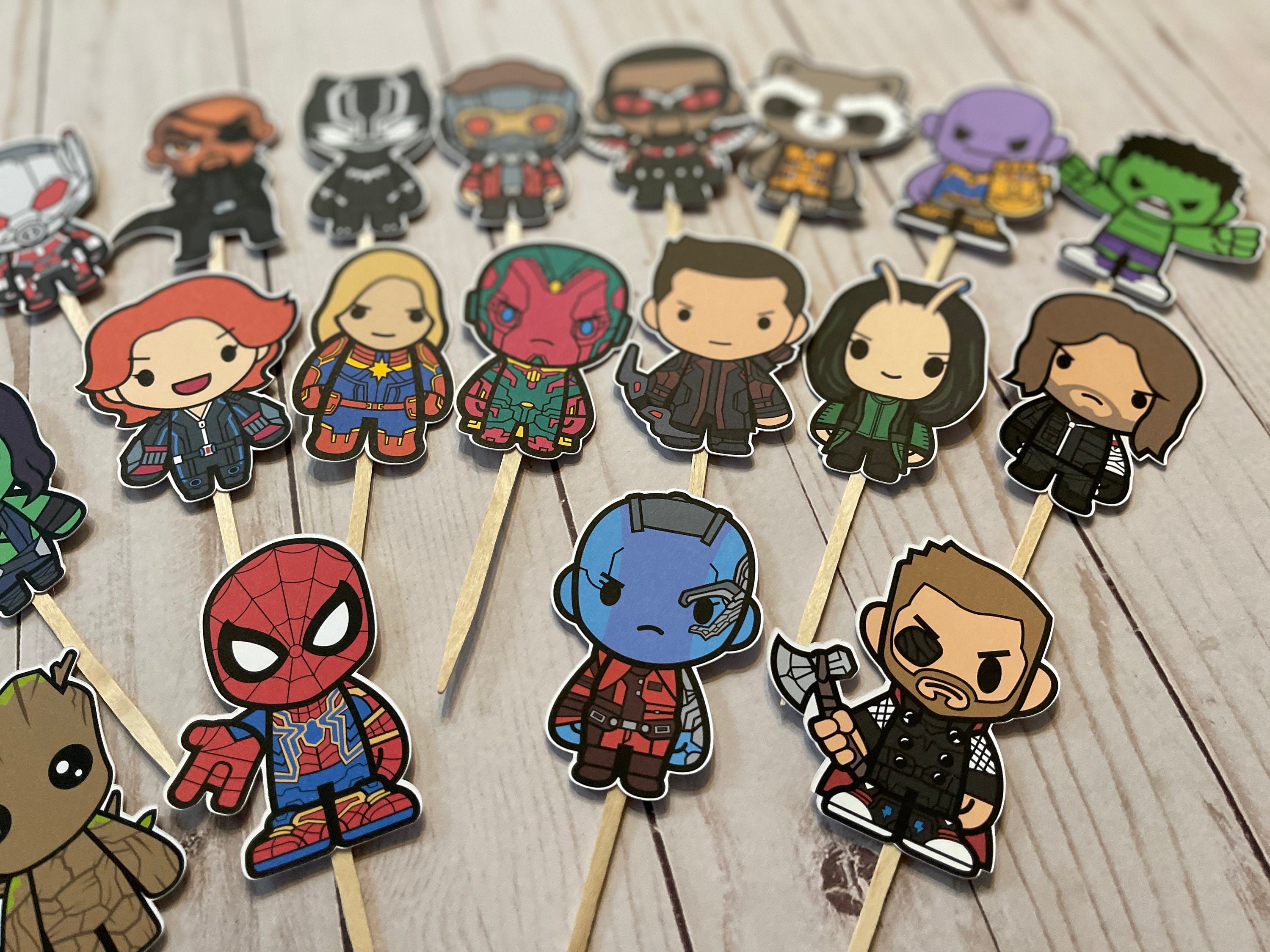 Star Lord Black Widow Hawkeye Bucky Scarlet Avengers Cupcake Toppers ...