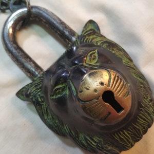 Unique and Vintage Lion Face Shaped Brass Lock With Two Keys Very ...