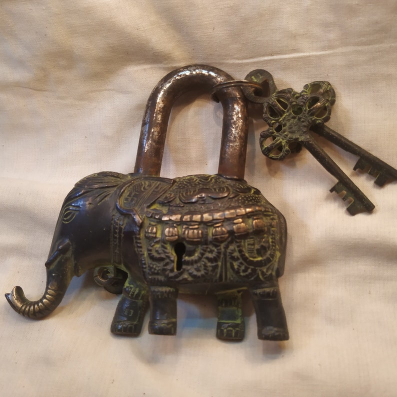 Unique and Vintage Elephant Shaped Brass Lock With Two Keys Very ...