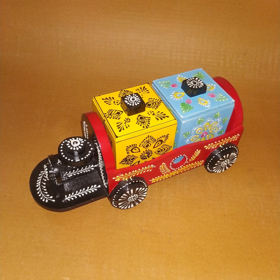Hand Painted Handmade Train Dry Fruit Box Wooden Handpainted Train ...