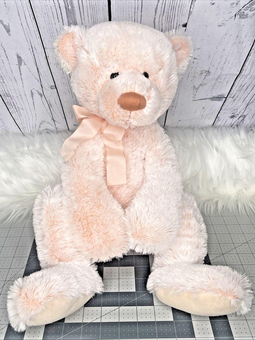 Russ Berrie Isa Pink Peach Sitting Soft Plush Stuffed Animal Teddy Bear ...