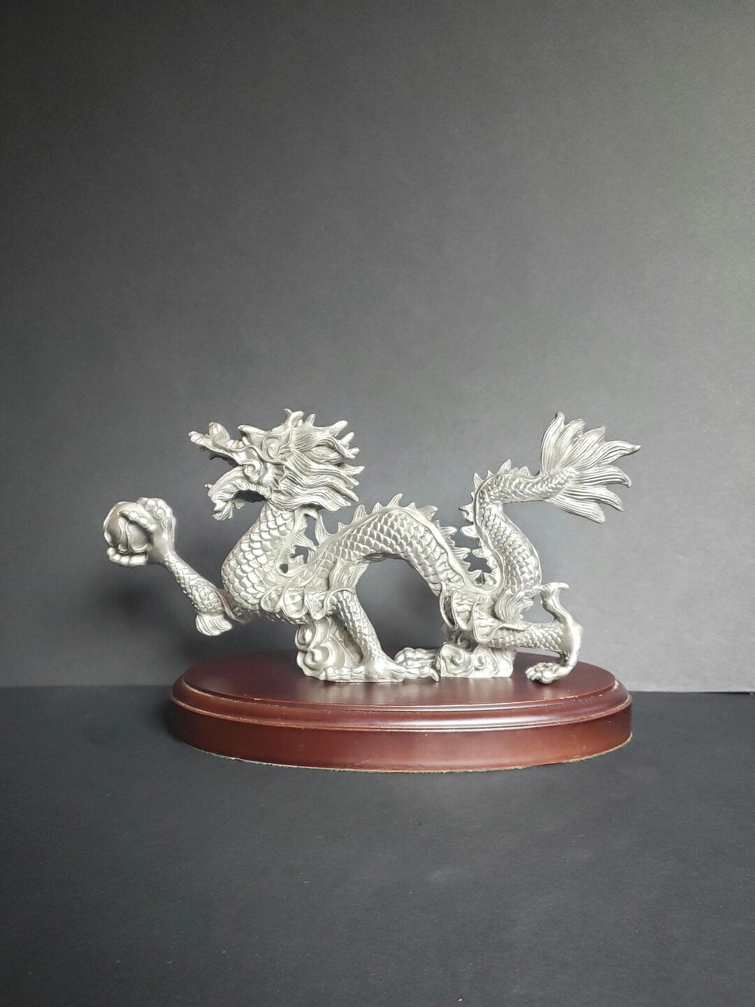 Chinese Dragon. Large Pewter Vintage Chinese Style Dragon Figurine on ...