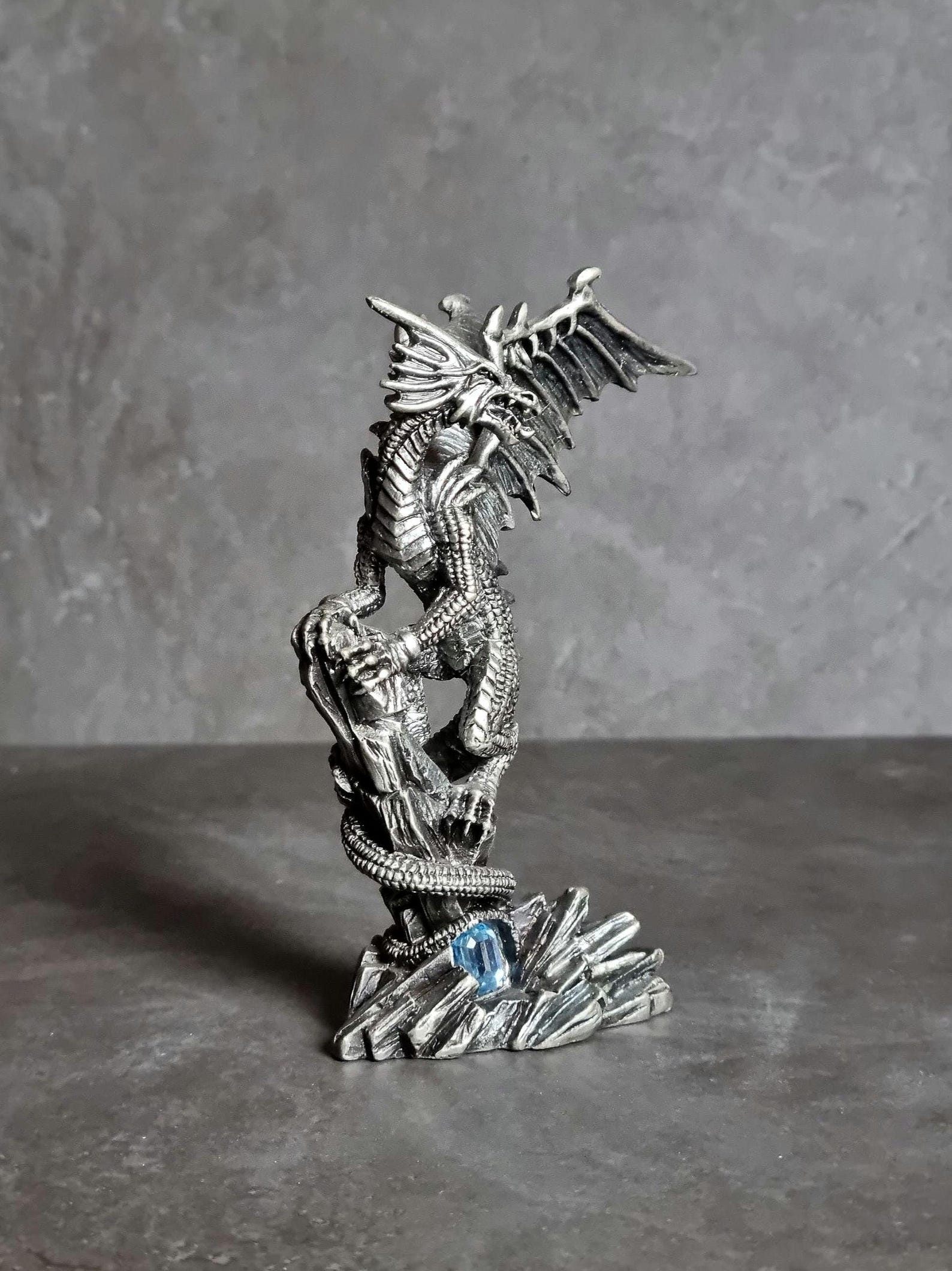 The Zenith Overlord, Dragon With Blue Crystal Pewter Vintage Figurine ...