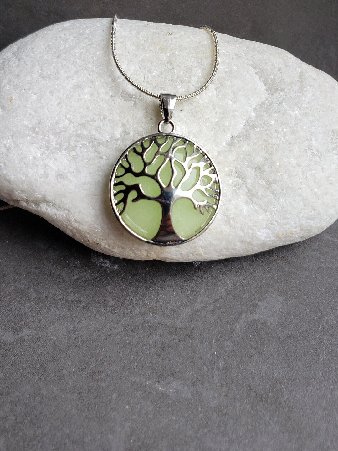 Luminous Stone Crystal Tree of Life Silver Pendant With Stainless Steel ...