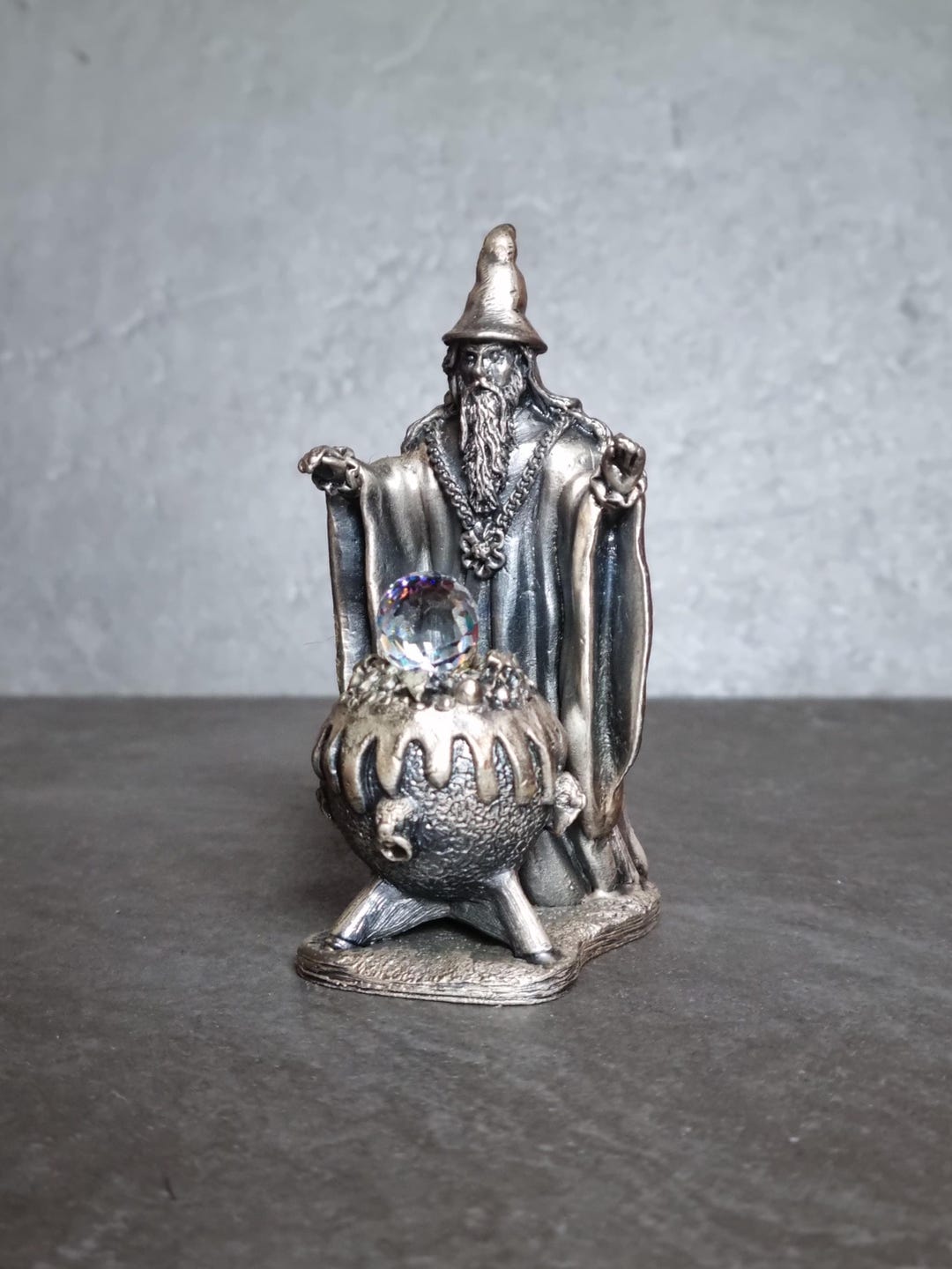 The Cauldron of Light, Myth and Magic Vintage Pewter Wizard Figurine ...