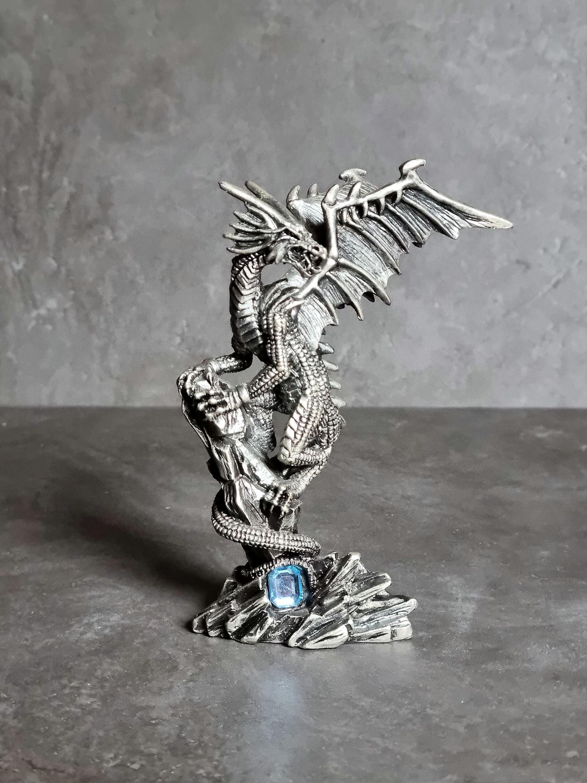 The Zenith Overlord, Dragon With Blue Crystal Pewter Vintage Figurine ...