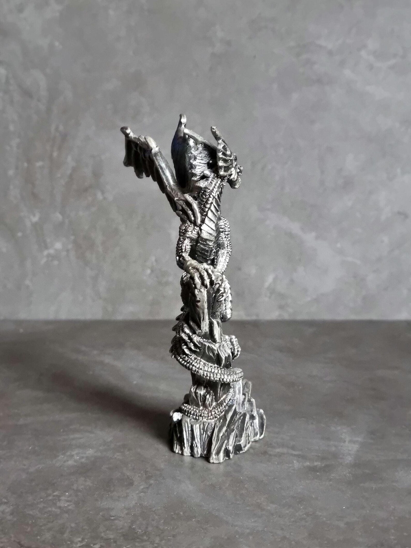 The Zenith Overlord, Dragon With Blue Crystal Pewter Vintage Figurine ...