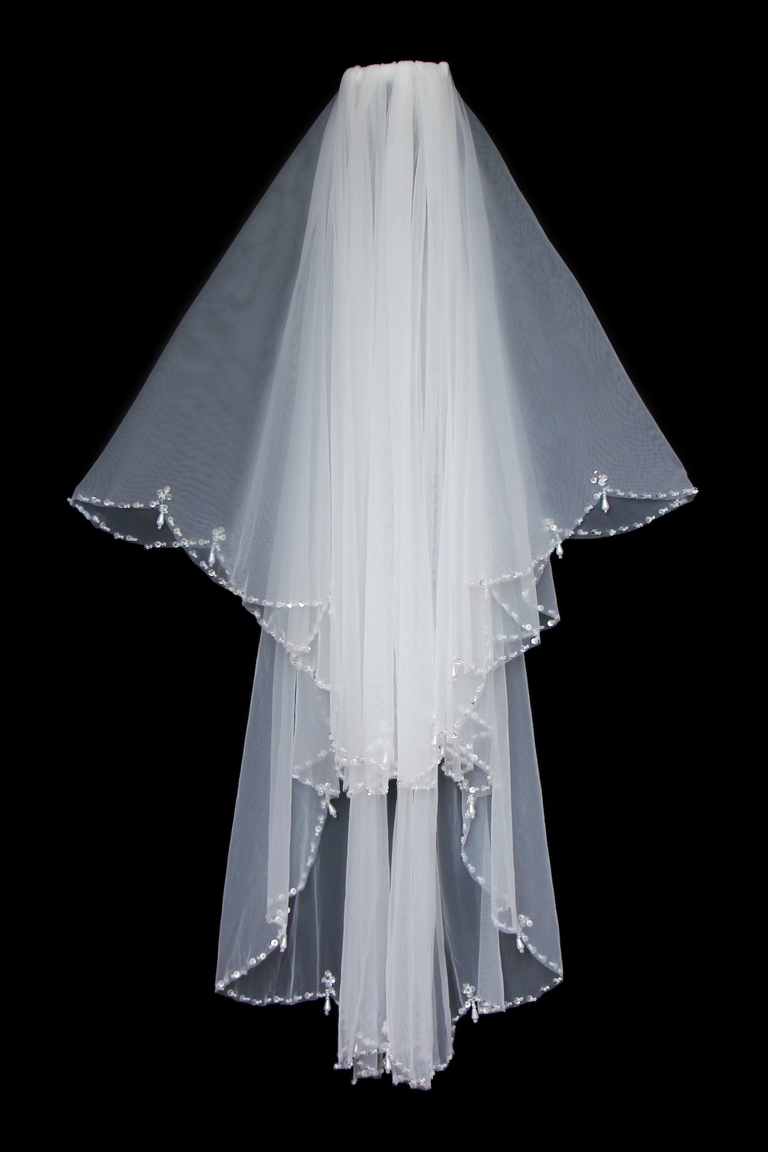 Crystal Bridal Veil, Beaded Bridal Veil, Hip Length Veil, Pearls Edge ...