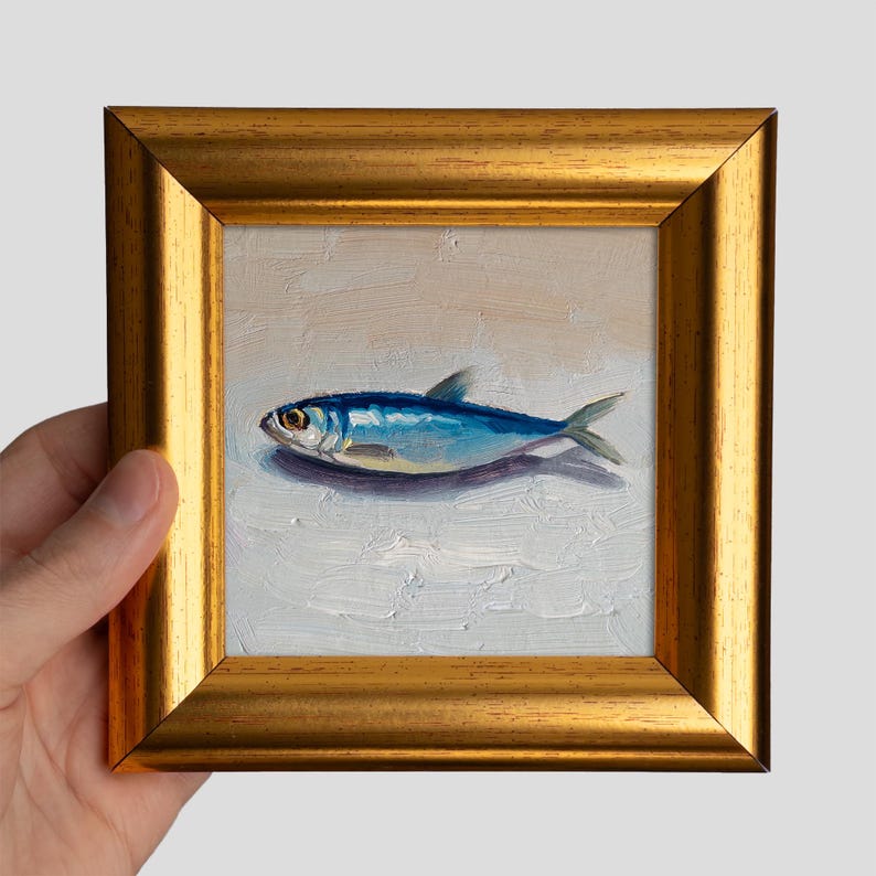 Framed Sardine Oil Painting 4x4 – Mini Fish Original Art - Etsy