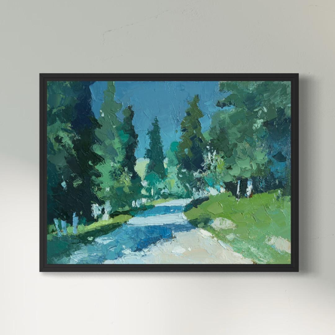 Original Oil Painting Forest Landscape 12x16 In, Impasto Emerald Pine ...