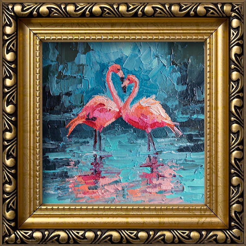Flamingo Oil Painting – Framed Impasto Coastal Art - Etsy