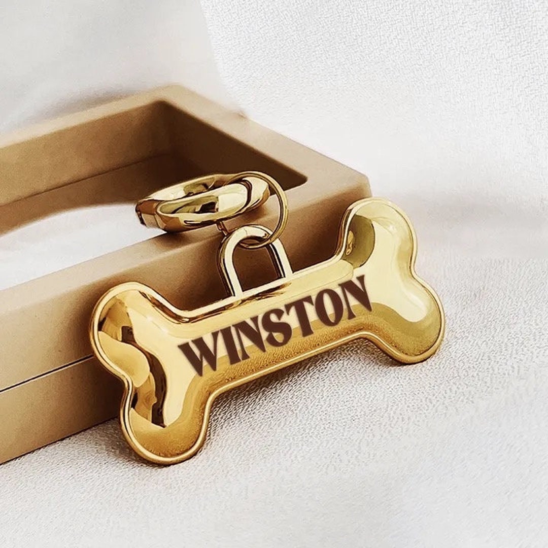 Cute Dog Tag 3D Gold Silver Personalised Name Pet ID Tag-custimizable ...