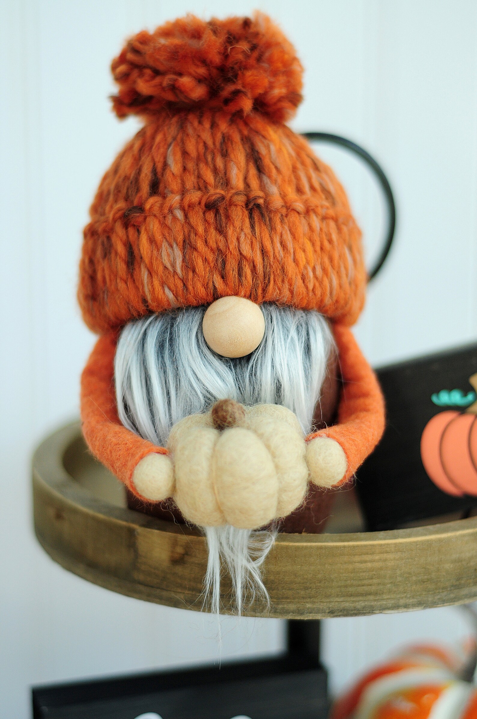 Rustic Tan and Orange Pumpkin Beanie Gnome Pumpkin Gnome - Etsy