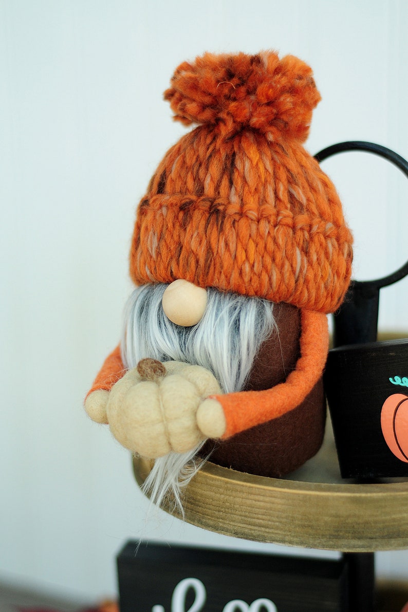 Rustic Tan and Orange Pumpkin Beanie Gnome Pumpkin Gnome - Etsy