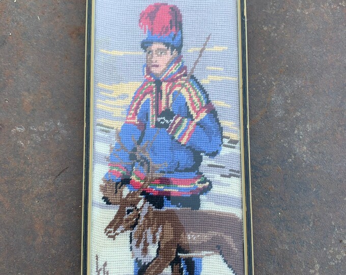 Sami Motif Swedish Vintage Wall Picture Cross Stiched Embroydery Framed ...