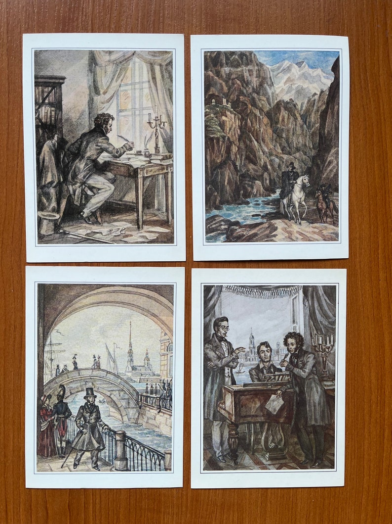1984 Alexander Pushkin Life Drawings Postcards Set of 31 USSR Soviet ...