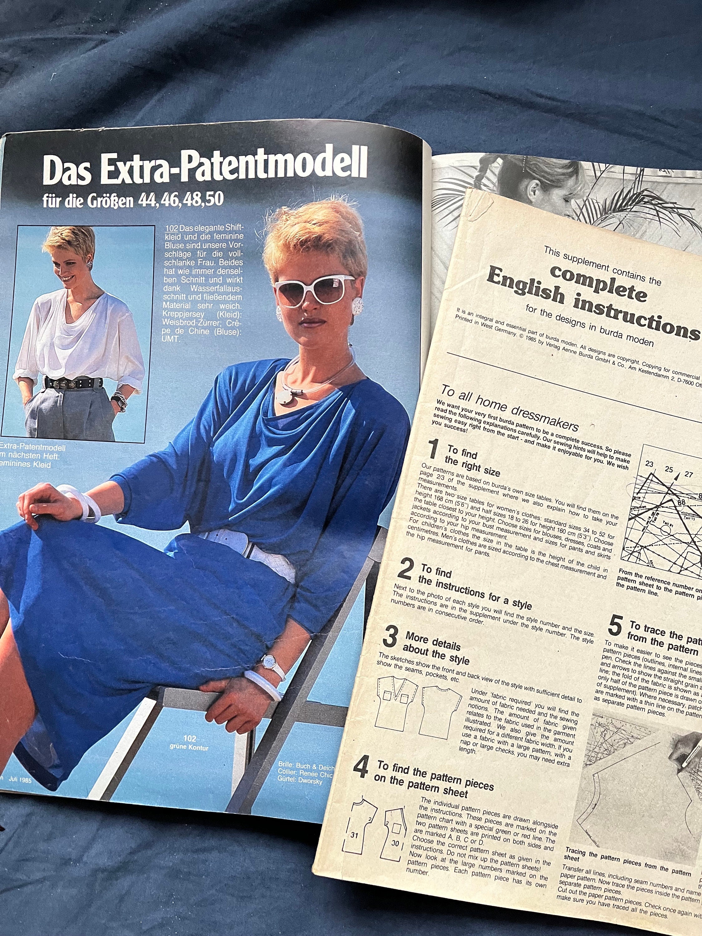 1985 July Burda German Sewing Fashion Women's Magazine DIY Recipes West ...