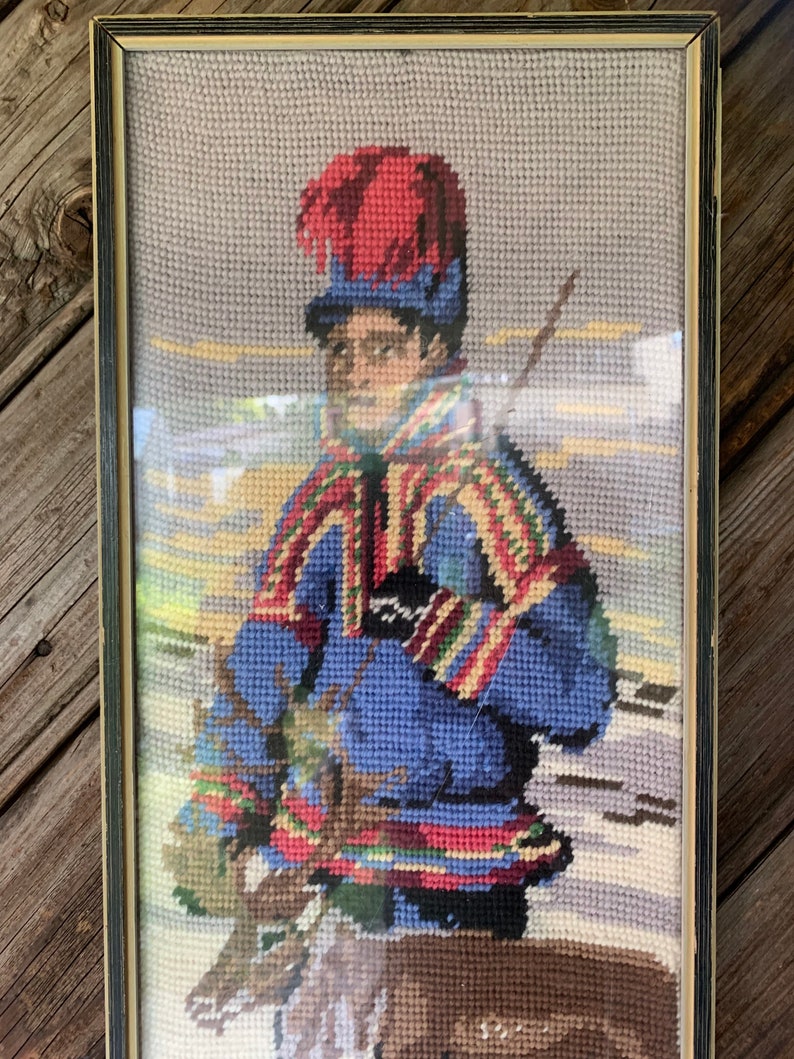 Sami Motif Swedish Vintage Wall Picture Cross Stiched Embroydery Framed ...