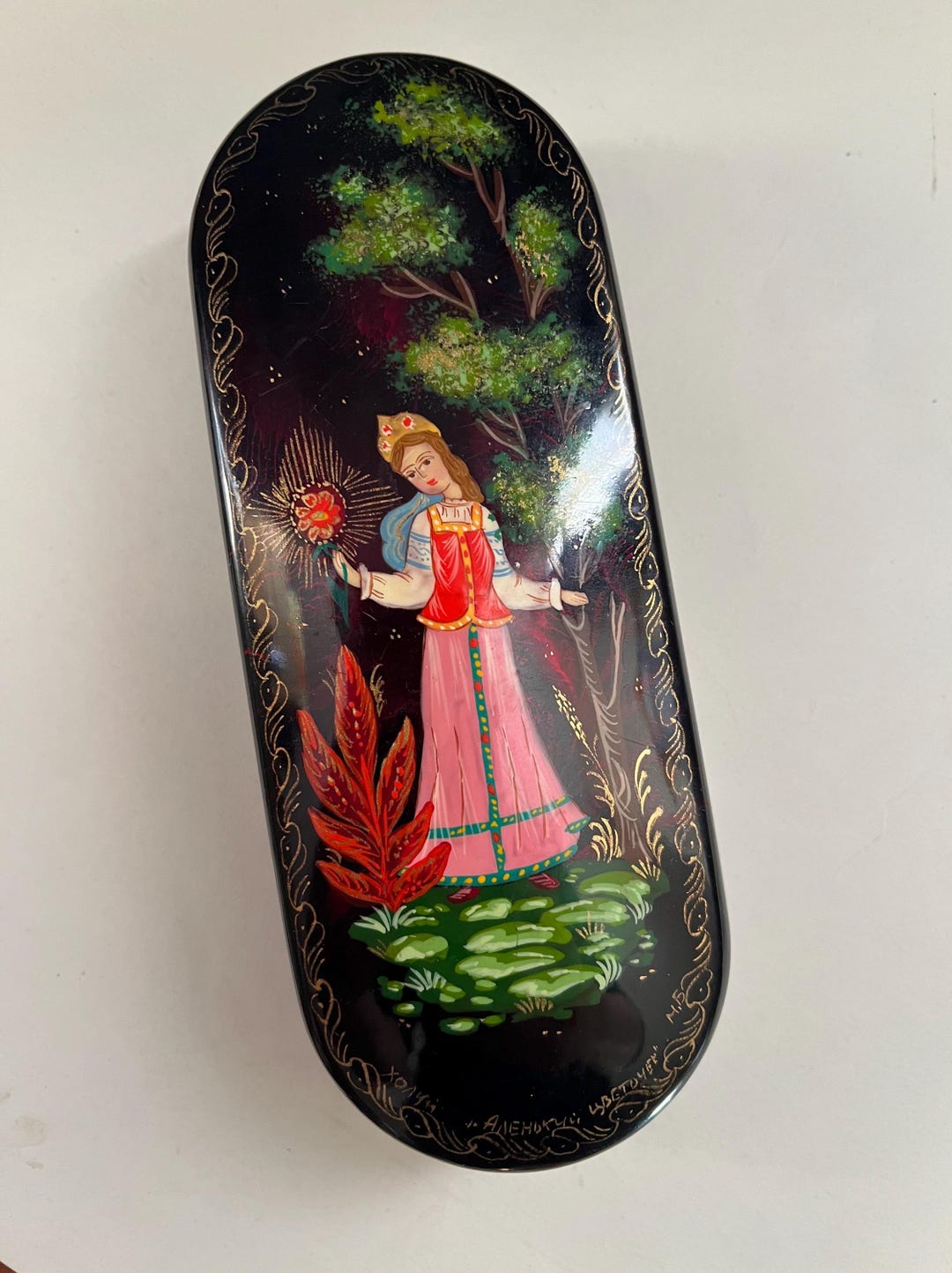 Russian Lacquer Box for Eye Glasses Hand Painted Fairy Tale Motif USSR ...