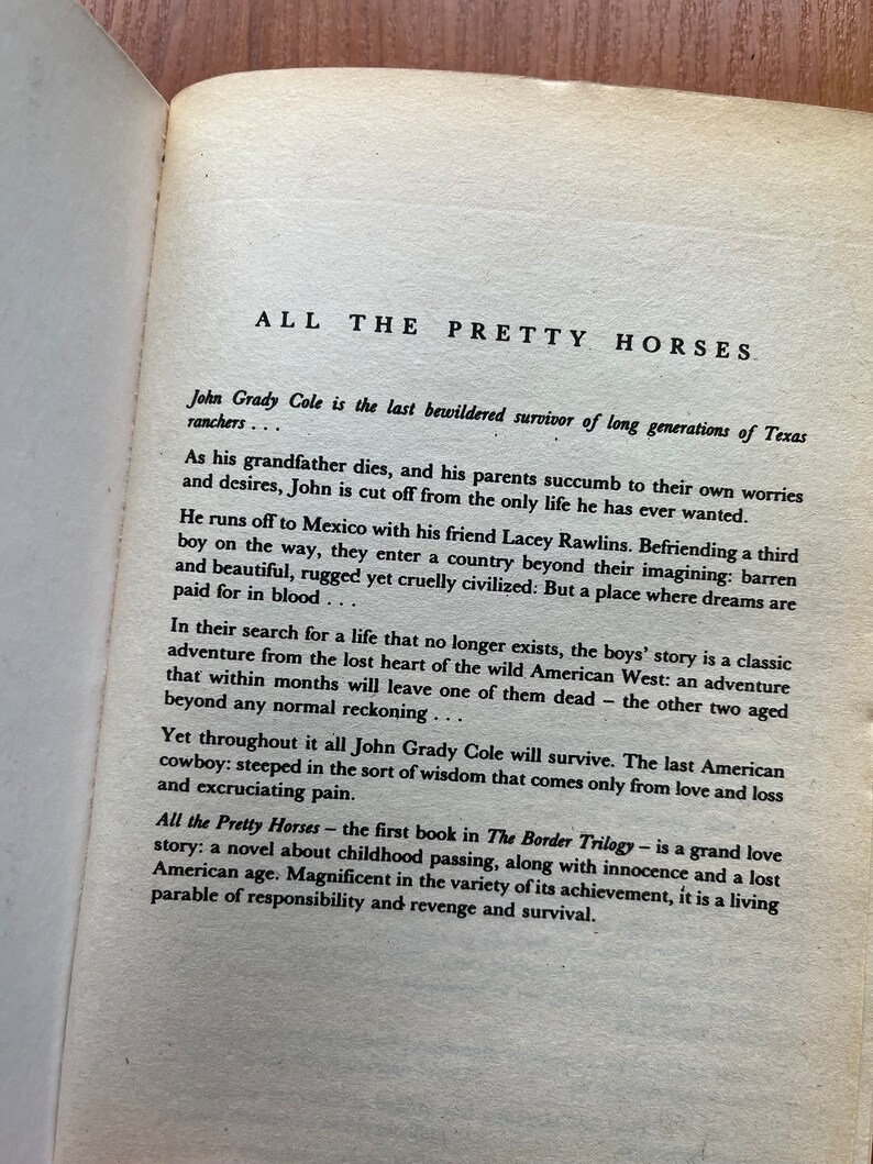 Cormac Mccarthy Novel by All Pretty Horses Vintage English Book 1993 - Etsy