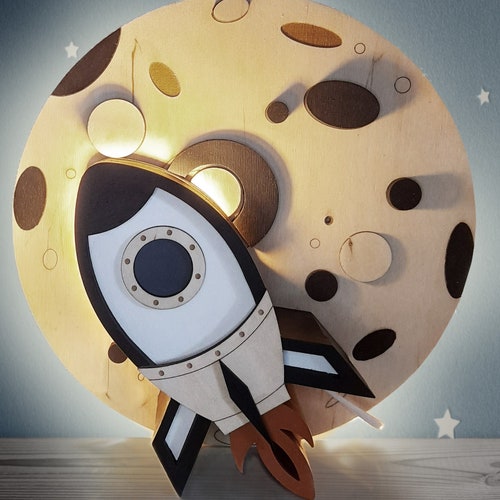 Wooden Blue Rocket Lamp - Etsy