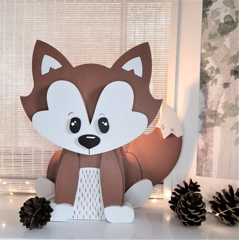 3D Baby Fox Nursery Lamp - Hand-painted Forest Animal Decor for ...