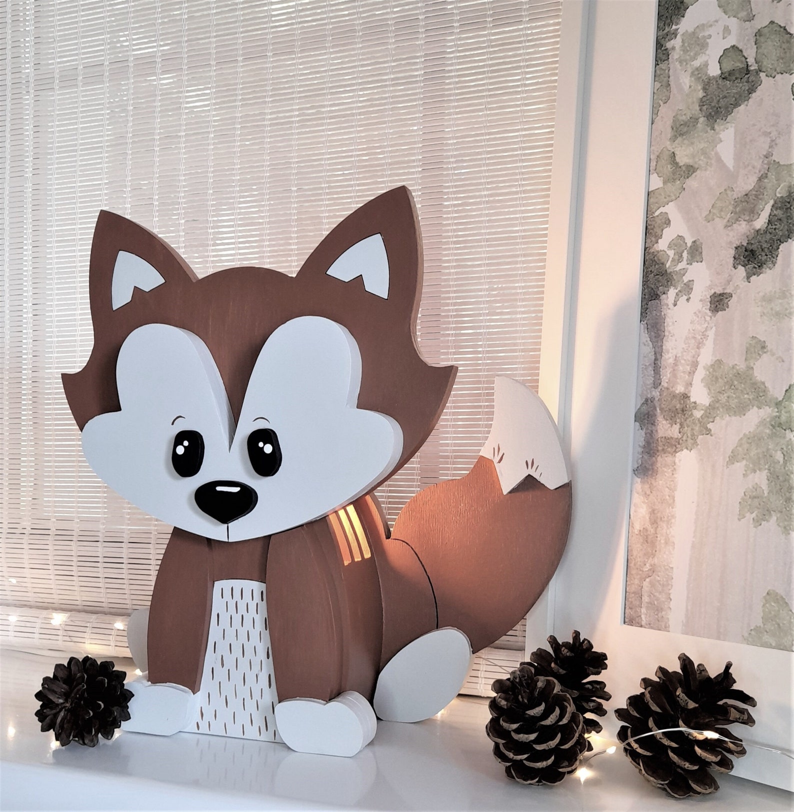 3D Baby Fox Nursery Lamp Hand-painted Forest Animal Decor for Childrens ...