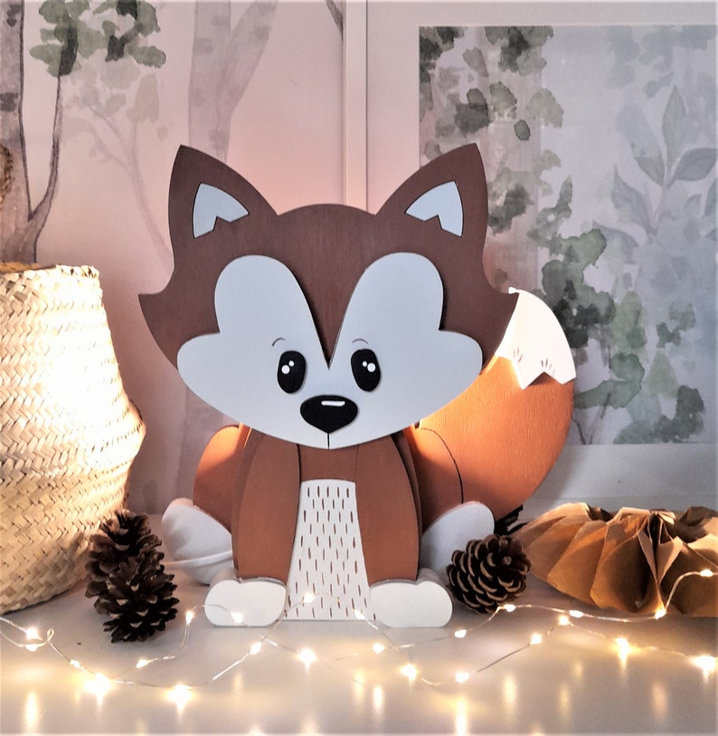 3D Baby Fox Nursery Lamp Hand-painted Forest Animal Decor for Childrens ...