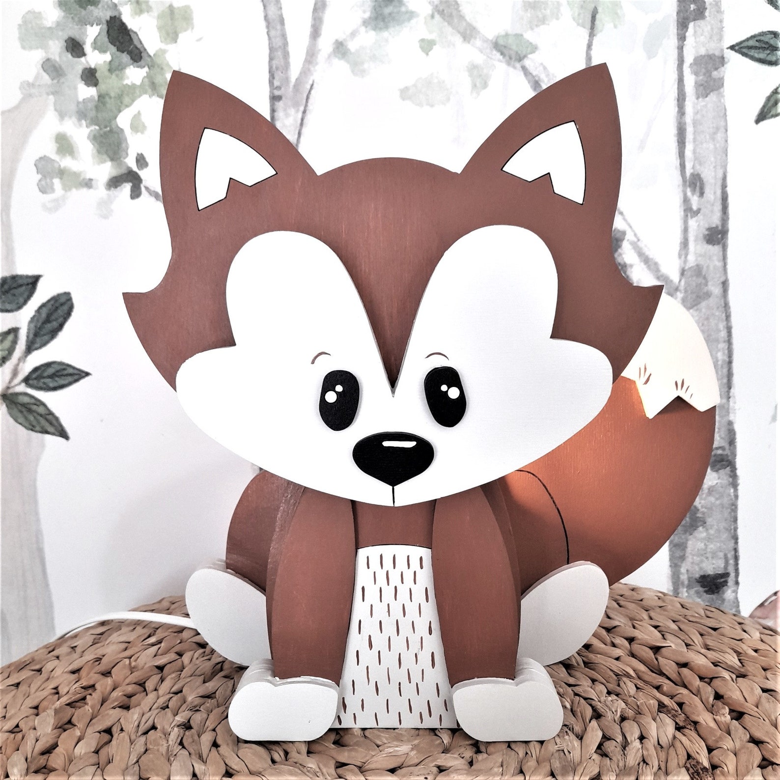 3D Baby Fox Nursery Lamp Hand-painted Forest Animal Decor for Childrens ...