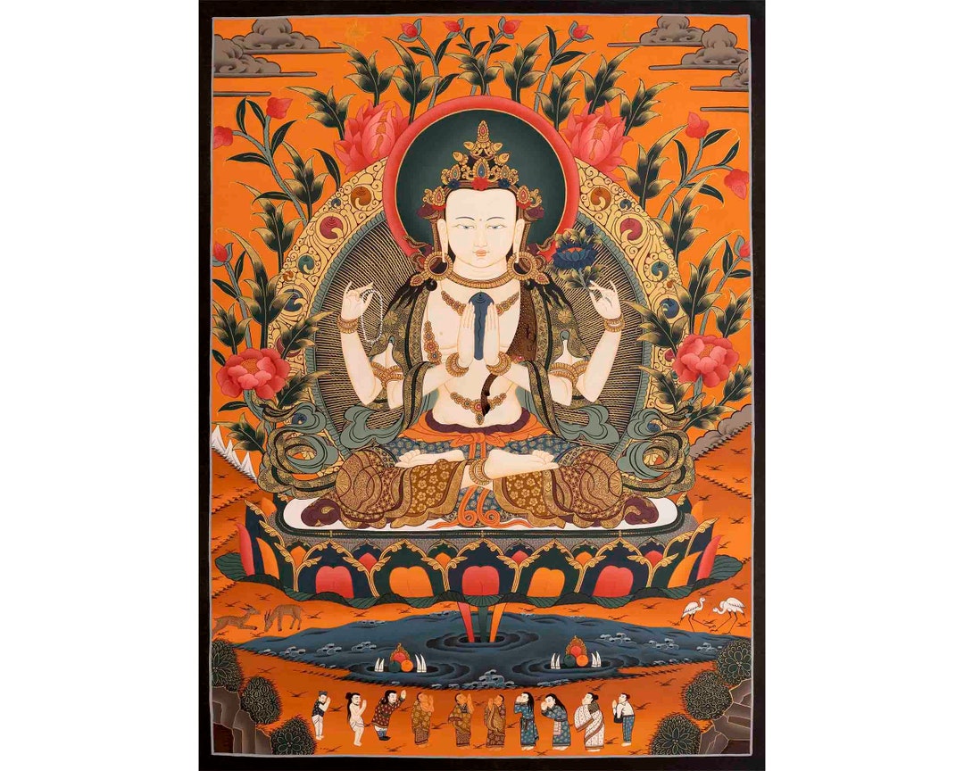 Bodhisattva Chenrezig Thanka | Original Hand Painted Thangka | Deity of ...
