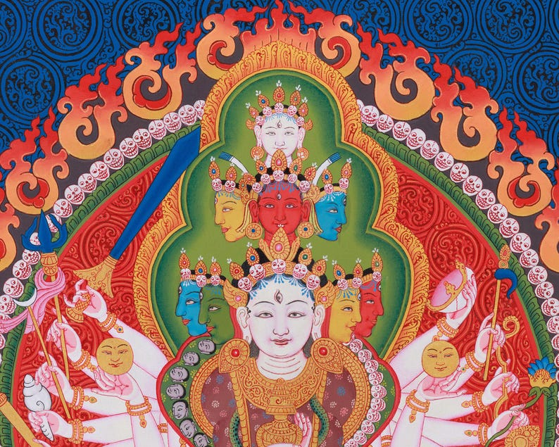 Goddess Siddhi Lakshmi (purnachandi) Thangka | Multi-headed Protector ...