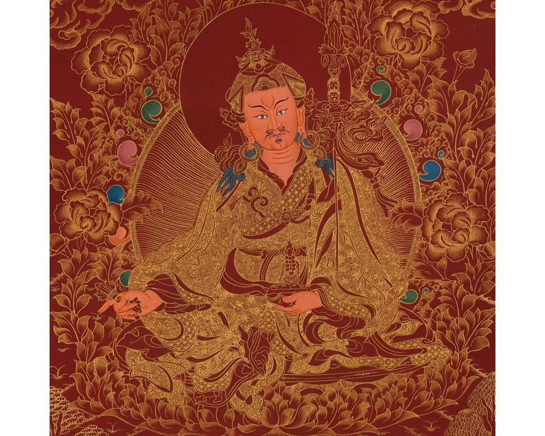 Guru Rinpoche Thangka | Red Background | Guru Padmasambhava | Lotus ...
