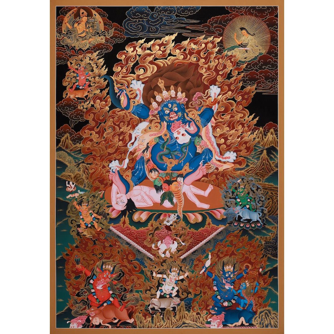 Yama Dharmaraja Thangka | Hand-painted Tibetan Wrathful Deity Artwork ...