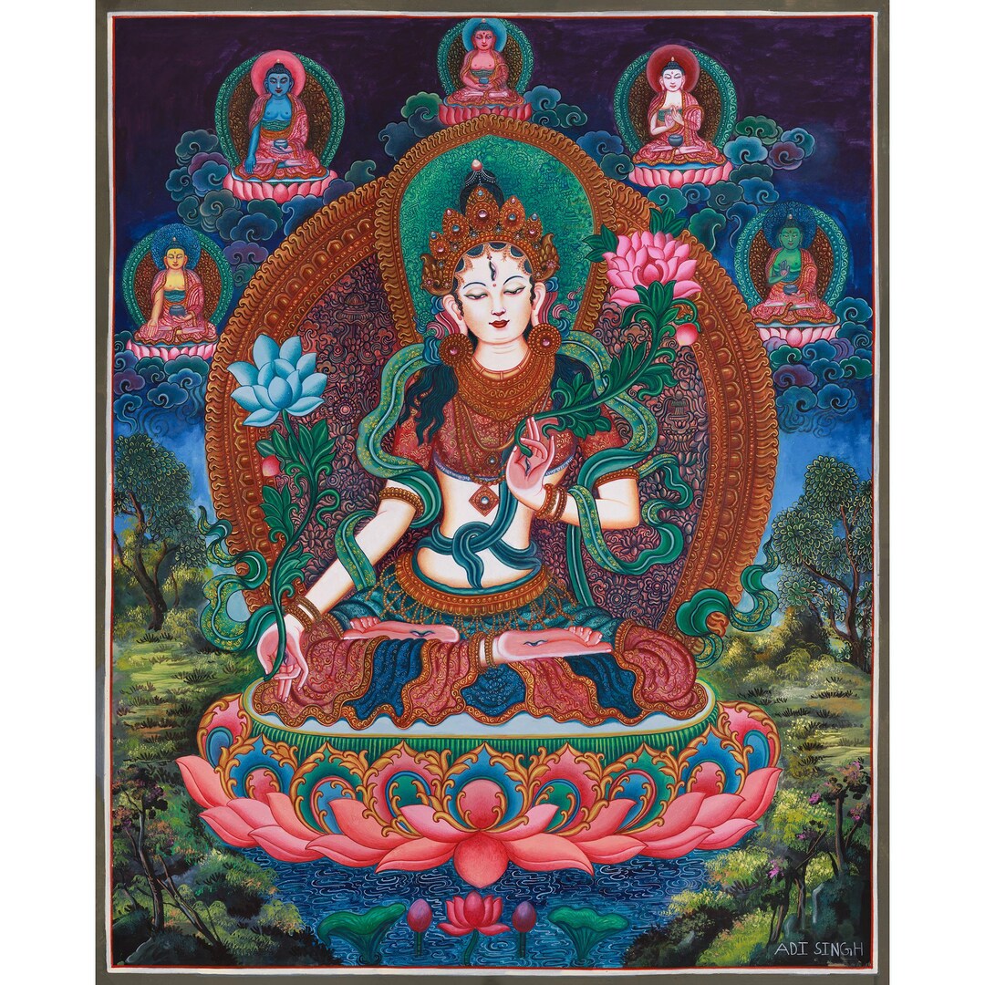 Longevity Deity White Tara Canvas Print | Healing Goddess With Five ...