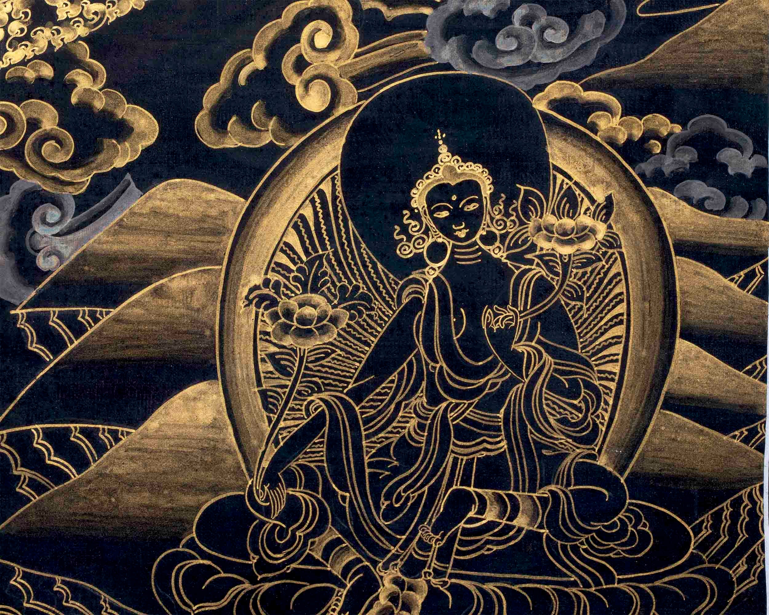 Original Hand Painted Gold and Black Style Amitabha Buddha Mandala ...