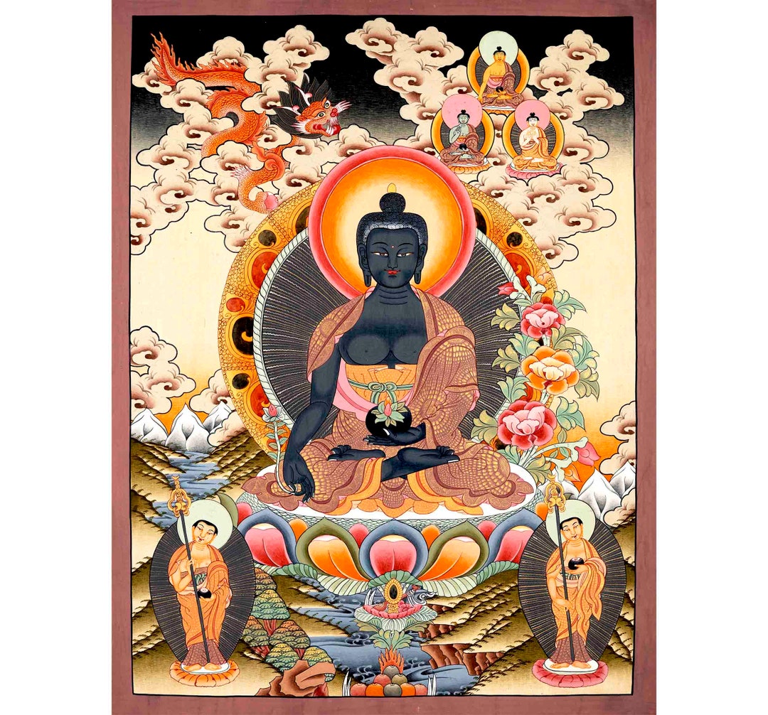 Medicine Buddha Originally Hand-painted on Cotton Canvas Shariputra and ...