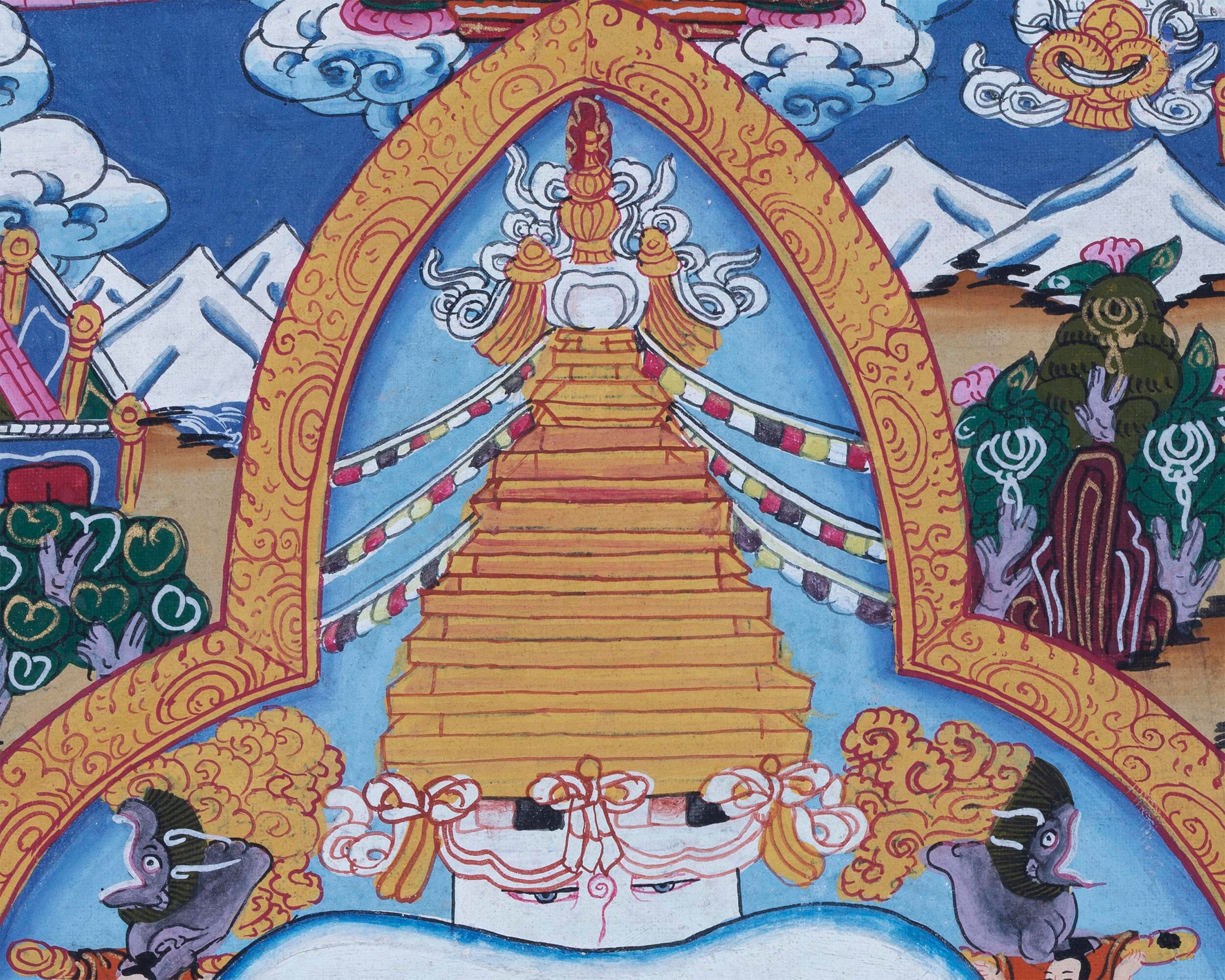 Buddhist Stupa Thangka Painting With Buddha in Lotus Flanked by ...