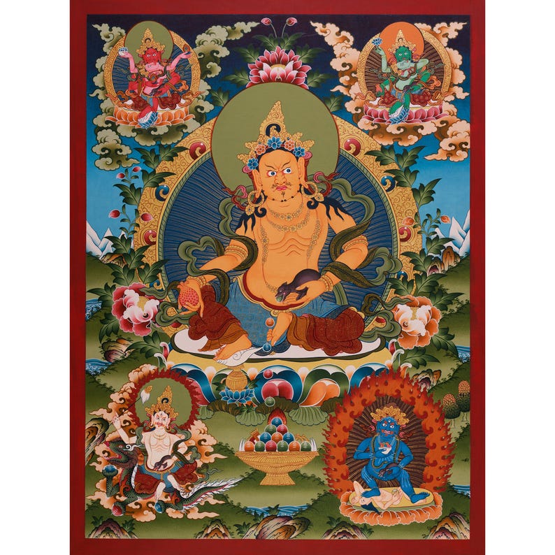 Five Dzambhala Artwork | Sacred Wealth Deities Thangka With 24K Gold ...