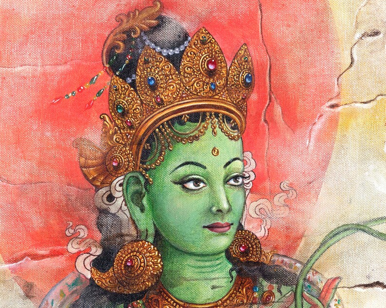 Oil Painting of Arya Green Tara Digital Prints | Wall Decoration ...